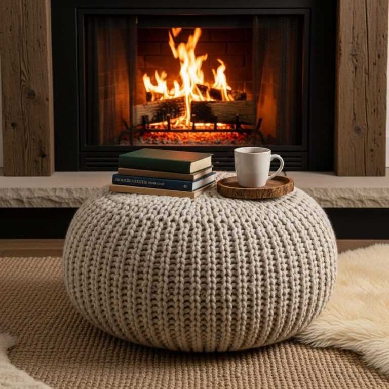 Boho Knit Poufs For Cozy Winter Lounging